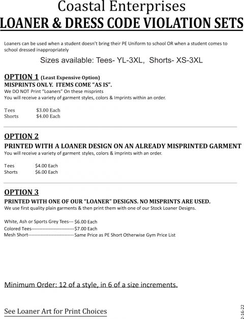 Loaners - PE Clothes & PE Uniforms | Coastal Enterprises